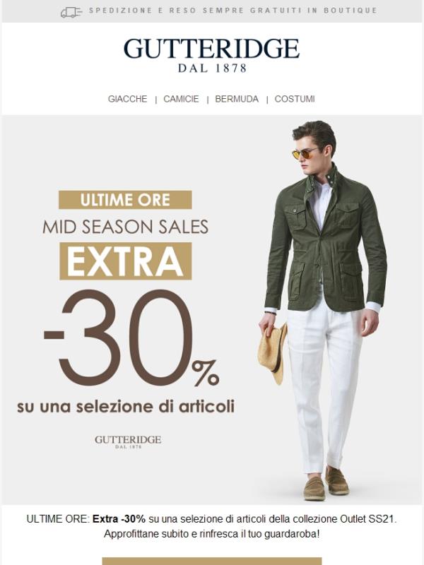 Gutteridge 1878: Ultime ore Mid Season Sales: Extra -30% su articoli Outlet | Jekoo