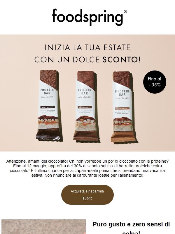foodspring: 30% di sconto sulle barrette proteiche extra cioccolato ...