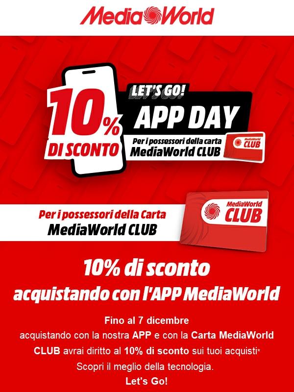 MediaWorld: 10% di sconto con APP e MW CLUB fino al 7/12 | Jekoo