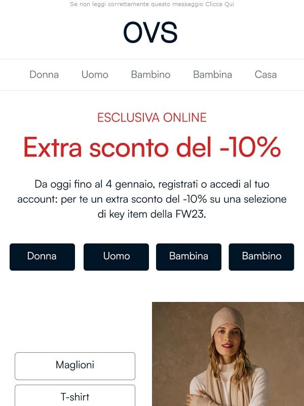 OVS: In esclusiva online Extra -10% su categorie selezionate | Jekoo