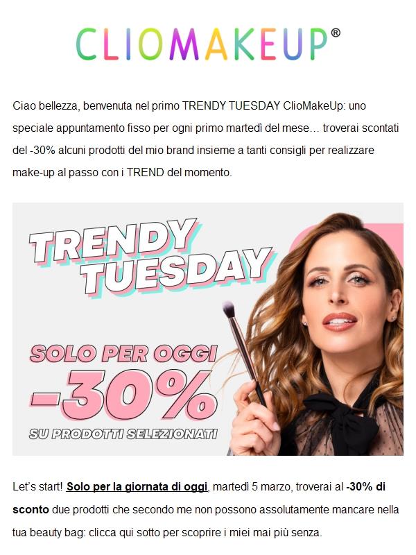 ClioMakeUp Shop: Inizia il Trendy Tuesday -30% | Jekoo