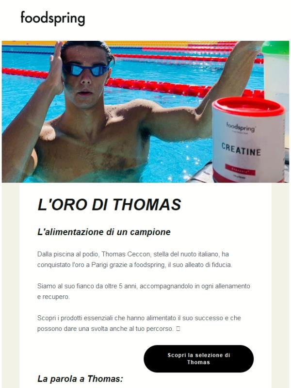 Il segreto dell'oro di Thomas Ceccon con foodspring 磊 | Jekoo