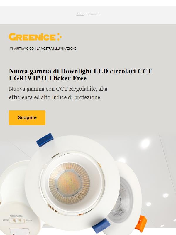 Greenice: Nuova gamma di Downlight LED circolari CCT UGR19 IP44 Flicker ...