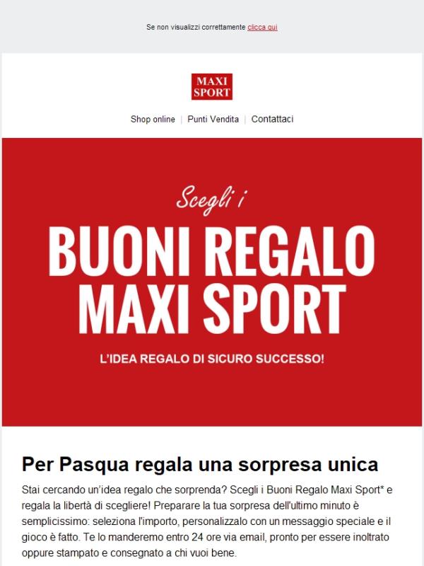 Buoni Regalo Maxi Sport: la sorpresa perfetta per Pasqua! | Jekoo