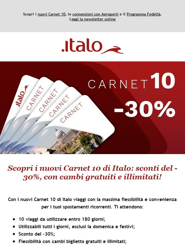 Nuovi Carnet 10 di Italo: -30% di sconto e massima flessibilità! | Jekoo