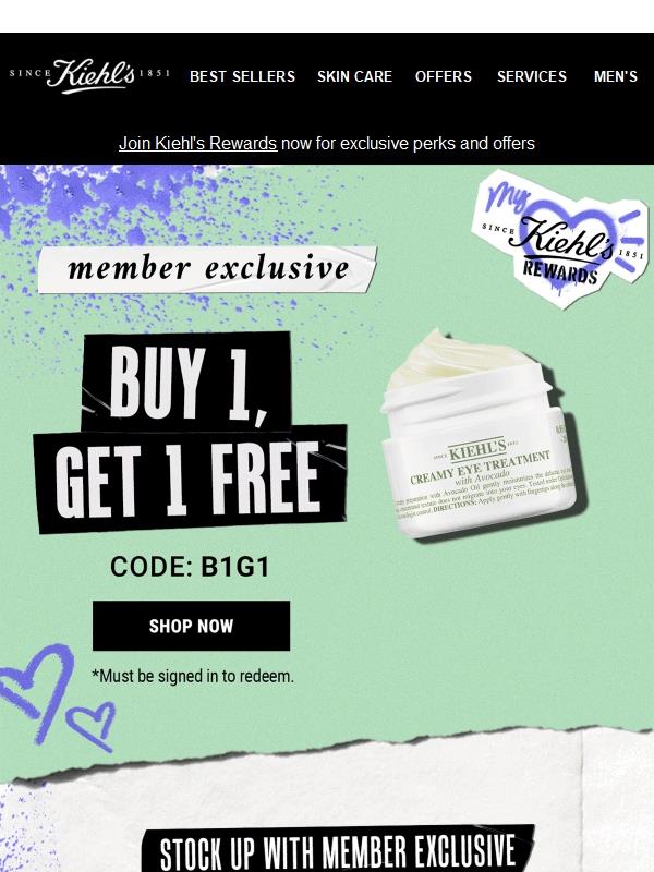 Kiehl's: Member Days Is ON! Buy 1 Get 1 FREE | Jekoo